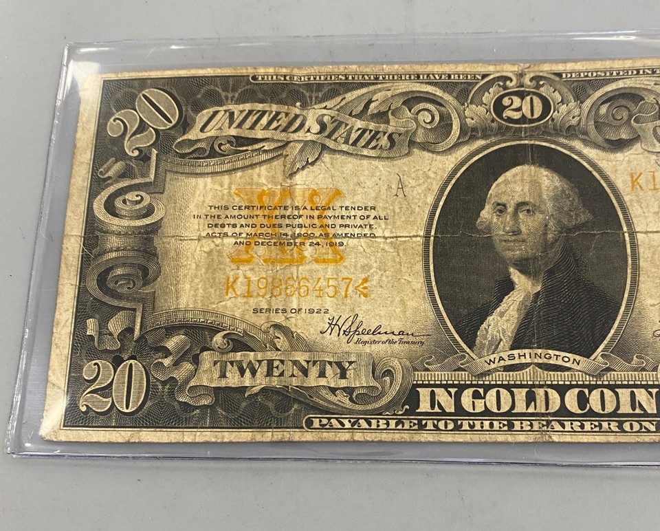 1922 US $20 Gold Certificate Note Fr.# 1187 L22309 | eBay