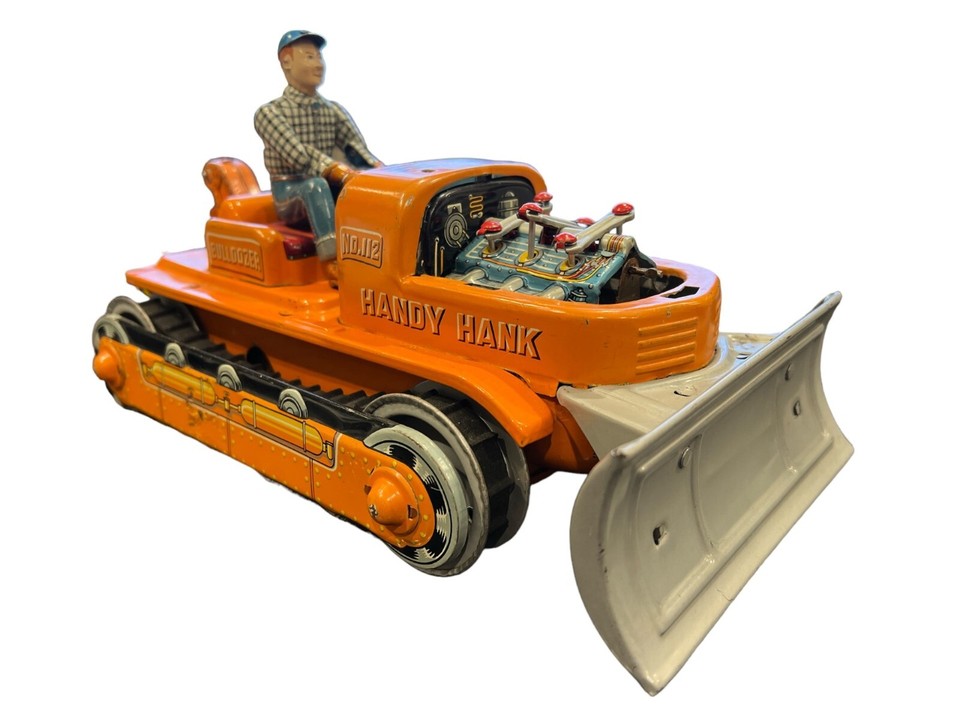 VTG NOMURA tin 1950s Handy-Hank Tank Battery Toy bulldozer Japan With ...