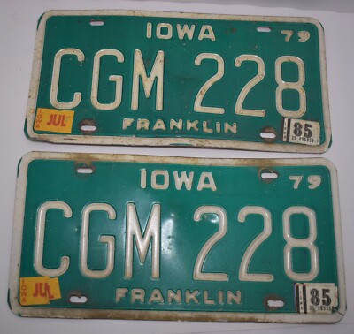 Vintage Pair Set of 1979 Franklin COUNTY IOWA IA License Plates Tag | eBay