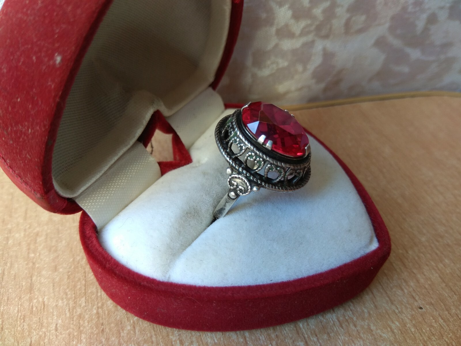 RARE Vintage old Elegant red stone ring SILVER 875 stamp USSR ANTIQUE ...