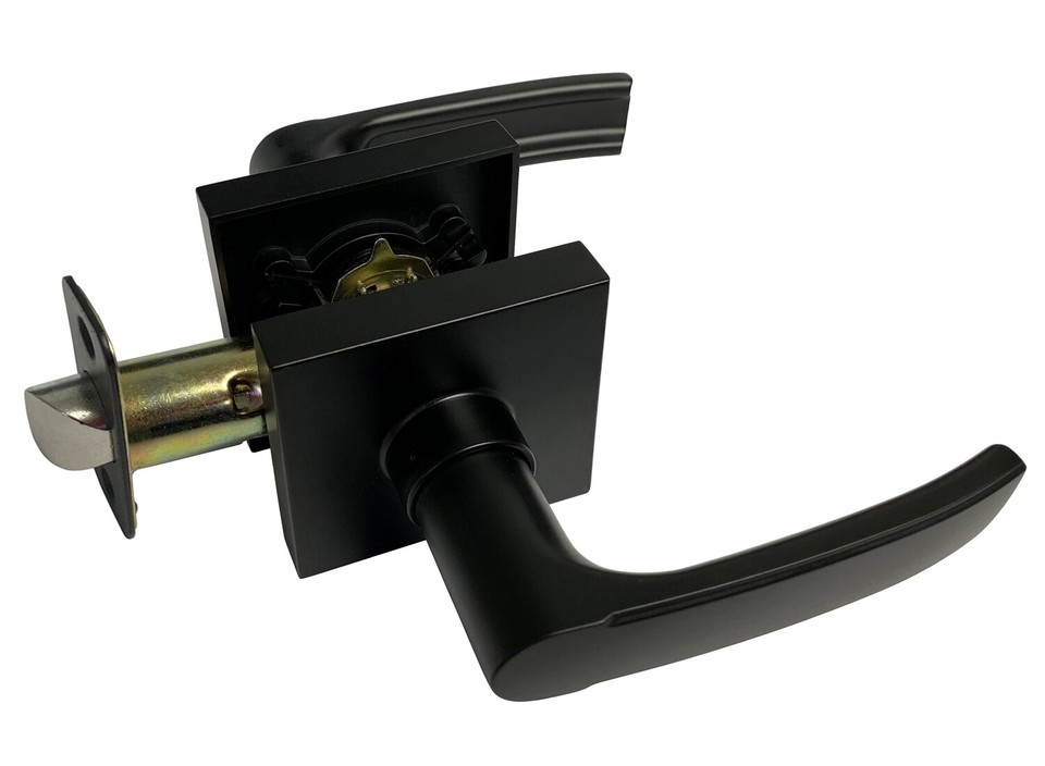 House Guard Matte Black Square Plate Door Handle Levers Entry/Privacy ...