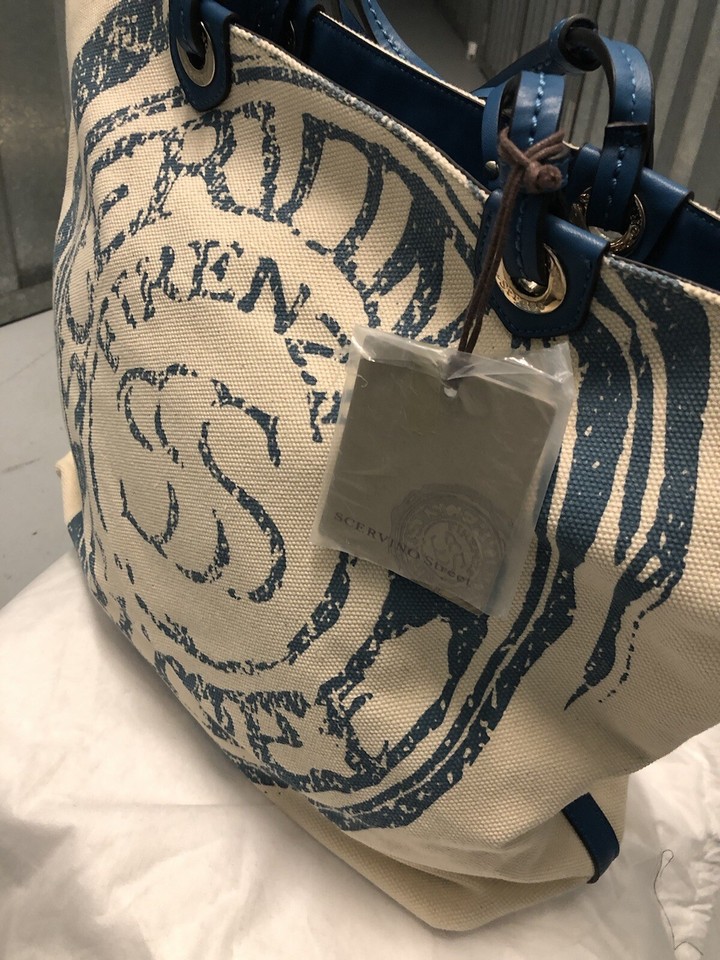 SCERVINO STREET HAIMI Canvas Tote Bag Shoulder Charm Large Logo Print ...
