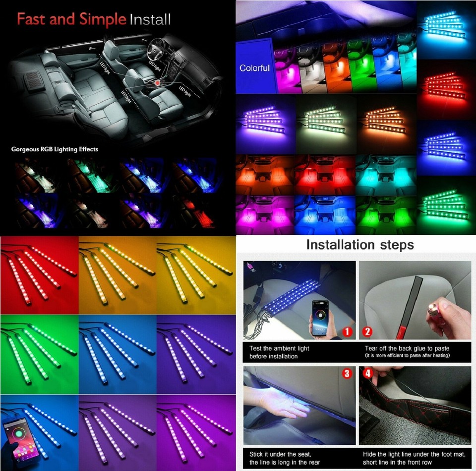 LED RGB Multi-Colors Light Strip Interior Under Car Seat Dash Upgrade ...