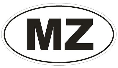MZ Mozambique Country Code Oval Bumper Sticker or Helmet Sticker D1056 ...