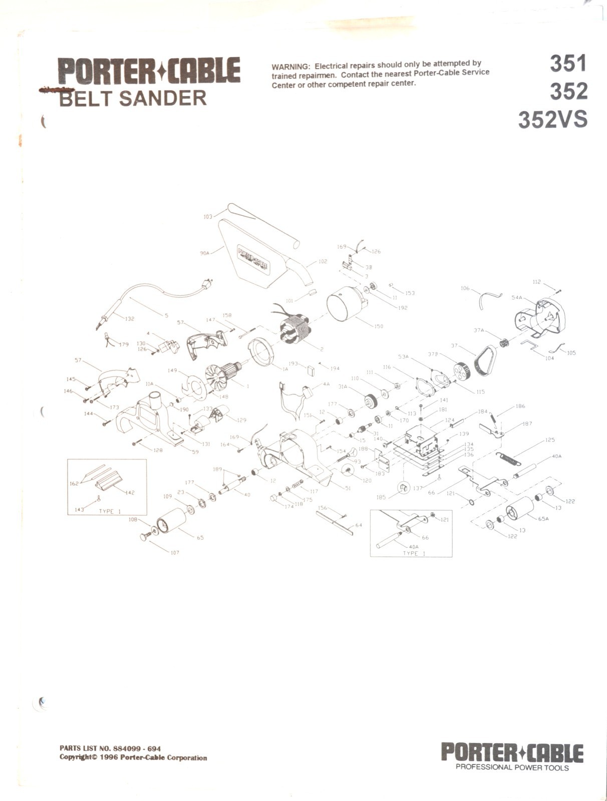 Porter Cable 361 3x24 Belt Sander Parts (Type 10), 48% OFF