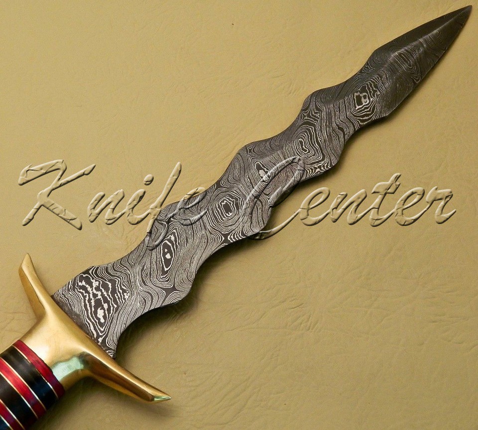 BEAUTIFUL CUSTOM HAND MADE DAMASCUS STEEL HUNTING KNIFE / WAVY DAGGER ...