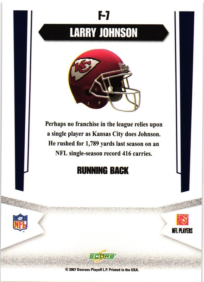 Larry Johnson #F-7 Signed 2007 Score NFL Football Card ATOMIC Chief ...