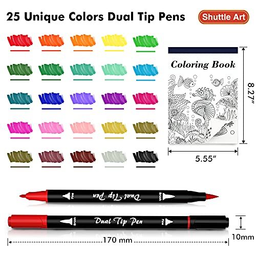Dual Tip Brush Pens Art Markers 25 Colors Fine and Brush Dual Tip ...