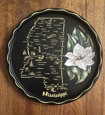 Mississippi State Souvenir Tray Plate Black Metal 11" Vintage | eBay