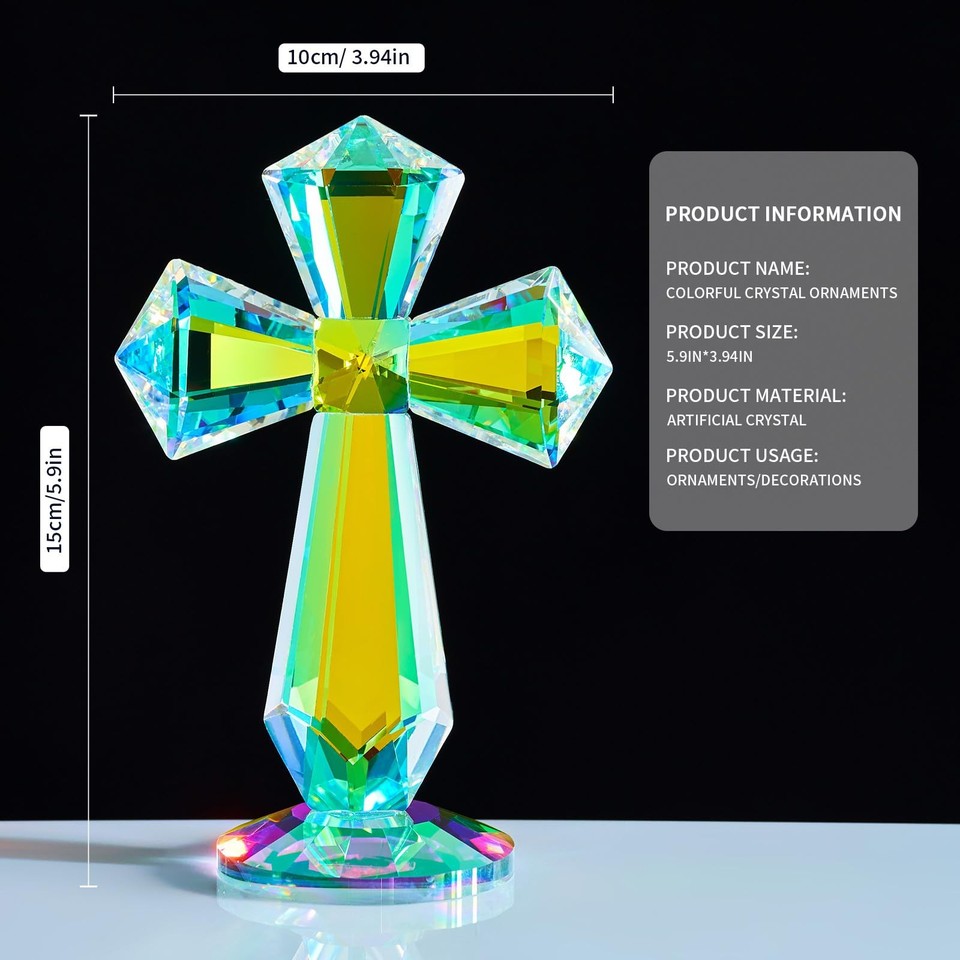 Colorful Crystal Standing Cross Decor – Handmade Glass Holy Cross ...