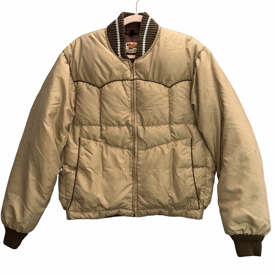 Vtg 80s Comfy Down Filled Western Puffer Jacket USA Made Mens M | eBay