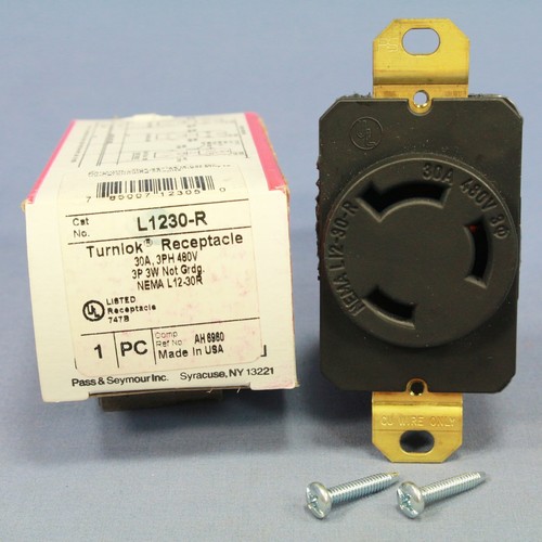P&S TurnLok Twist Locking Receptacle Outlet Nema L12-30R 30A 480V 3Ø ...