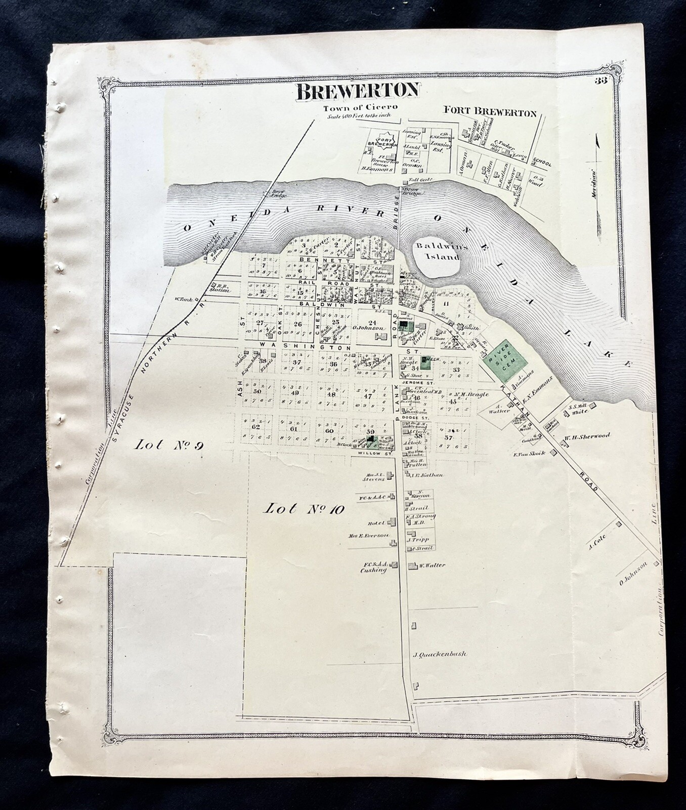 ORIGINAL 1874 HAND-COLORED Street Map of BREWERTON NEW YORK Property ...