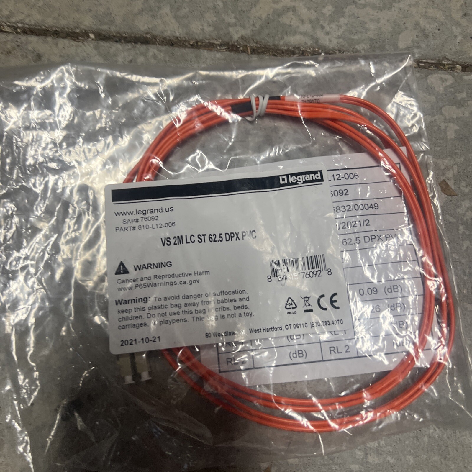 LC to ST Fiber Patch 810-L12-006 Fiber Optic Cable VS 2M LC ST 62.5 DPX ...