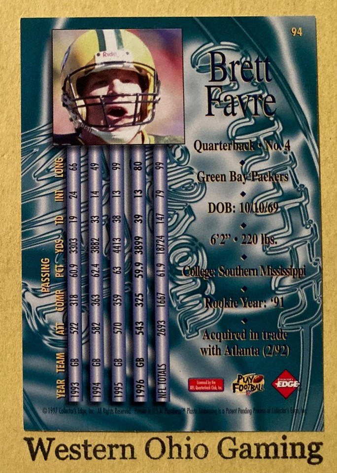 1997 Collector's Edge Masters Brett Favre #94 | eBay