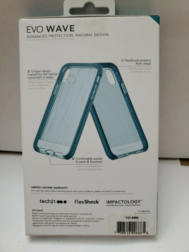 Authentic Tech21 Evo Wave Case Cover for iPhone X & iPhone XS - Teal | eBay