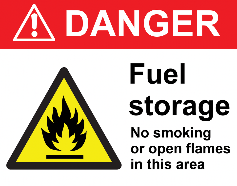 Danger Fuel Storage No Smoking Sign Self Adhesive Gloss Sticker 160mm x ...