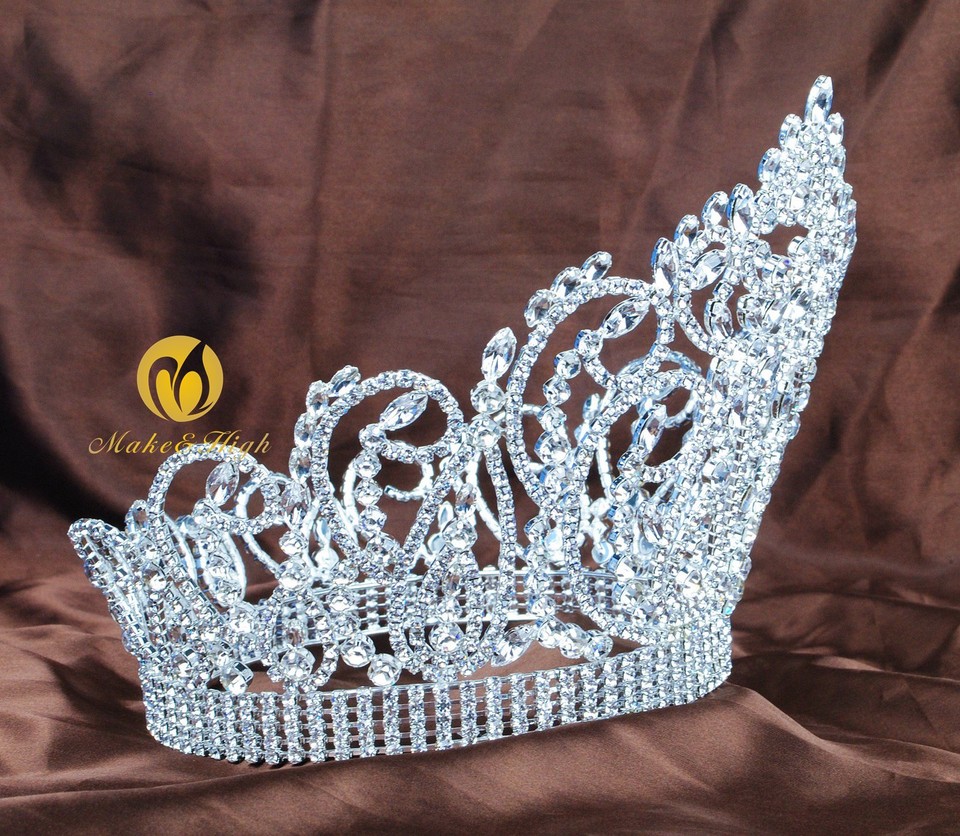 Large 7" Full Round Crown Pageant Tiara Crystals Bridal Headband Prom ...