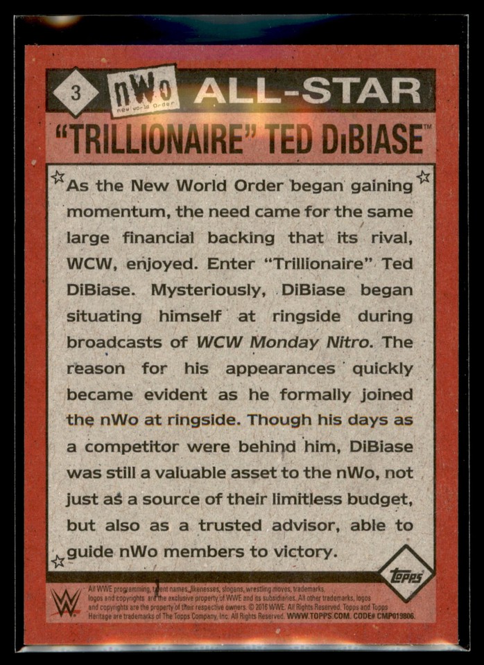 2016 Topps Heritage WWE Wrestling WCW/nWo All-Stars #3 Trillionaire Ted ...