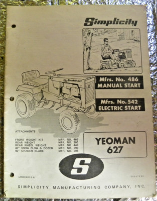 Vintage Simplicity Yeoman 627 Owners manuap Parts Catalog Manual ...