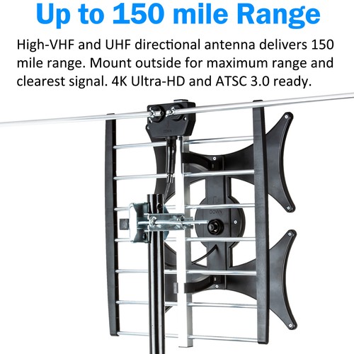 Multi-Directional 4V HDTV Antenna - up to 150 Mile Range, UHF/VHF Attic ...