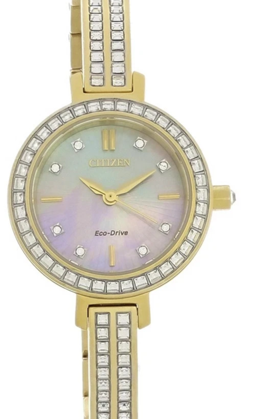 Citizen Eco-Drive Silhouette Crystal Women's Gold Watch, MOP Dial NEW ...