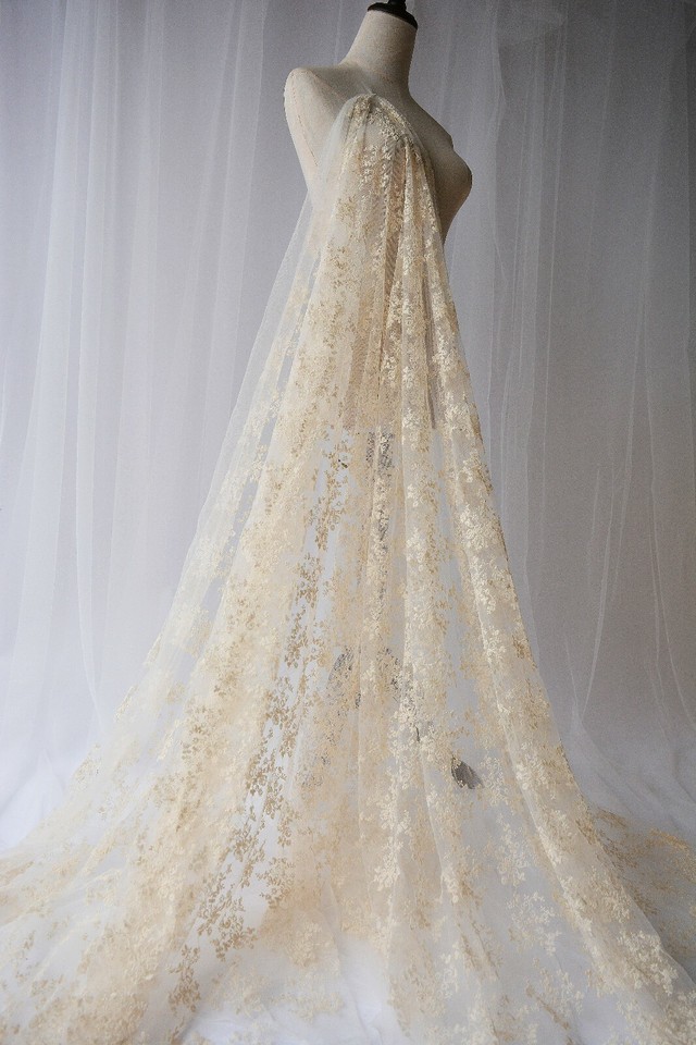 Bridal Dress Costume Lace Tulle Cream Floral Embroidery Wedding Gown ...