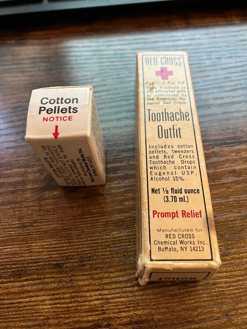 Vintage Red Cross Toothache Outfit Original Box and Cotton Swabs. | eBay