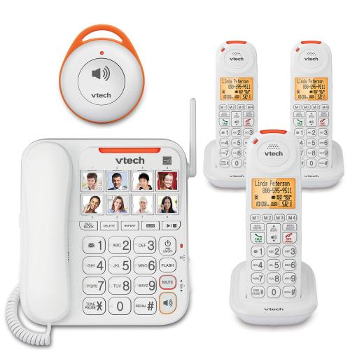 VTech Careline Corded/Cordless Phone System with 3 Handsets & 1 Safety ...