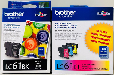 New Genuine Brother LC61 Black Color 4PK Ink Cartridges MFC-255CW MFC ...