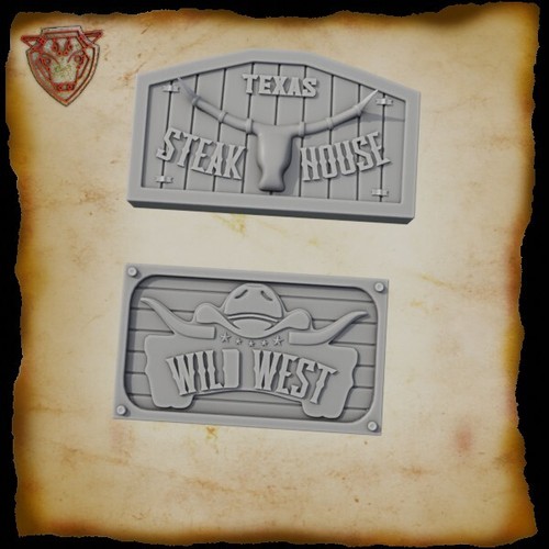 Wild West signs greeblie pack for 28mm modern Kitbash bits spares ...