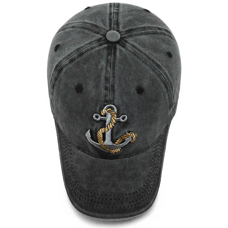 Captains Sailor Anchor Baseball Cap Distressed Washed Finish Black US ...