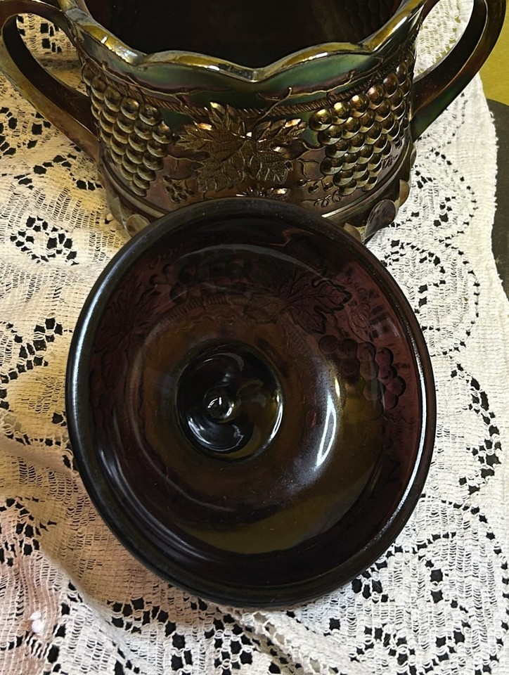 VINTAGE NORTHWOOD CARNIVAL SIGNED AMETHYST GRAPE & CABLE BISCUIT JAR | eBay