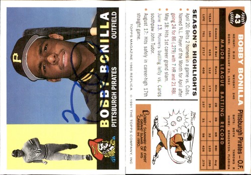 Bobby Bonilla Signed 1991 Topps Magazine #43 Card Pittsburgh Pirates ...