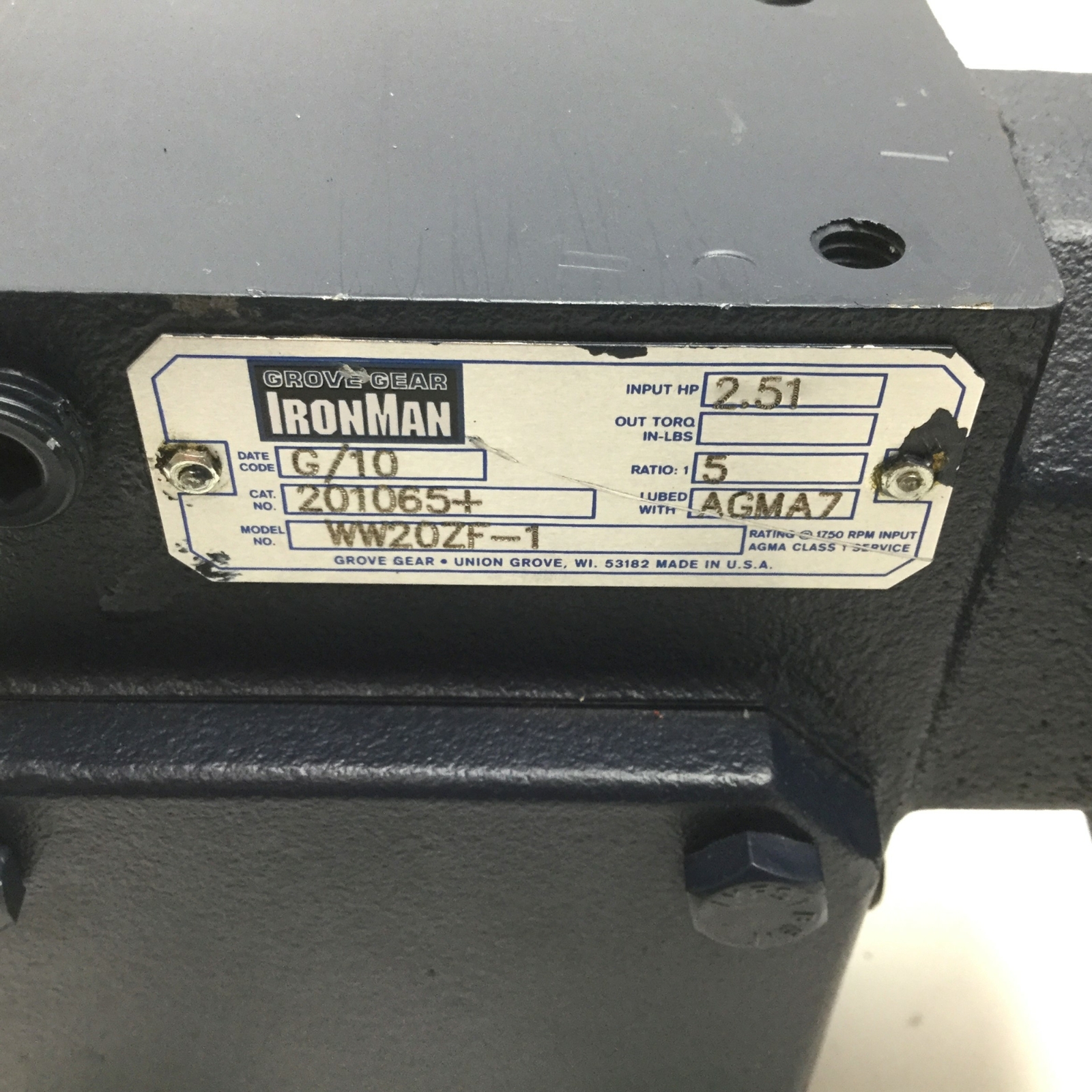 Grove Gear WW20ZF-1 IronMan Speed Reducer, Ratio: 5:1, In: 7/8", Out: 1 ...