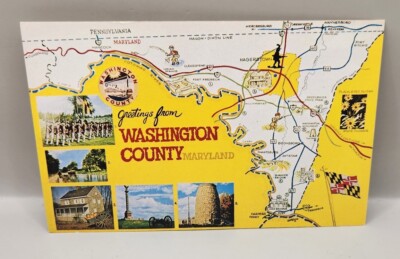 Postcard MD Greetings From Washington County Maryland Map Roads & Towns ...
