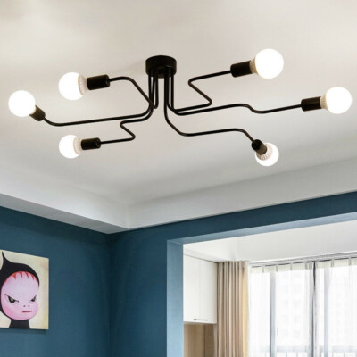 6-Light Ceiling Light Fixture LED Flush Mount Sputnik Chandelier ...