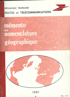 Mémento de nomenclature géographique PTT 1981 cartes poste télégraphe ...