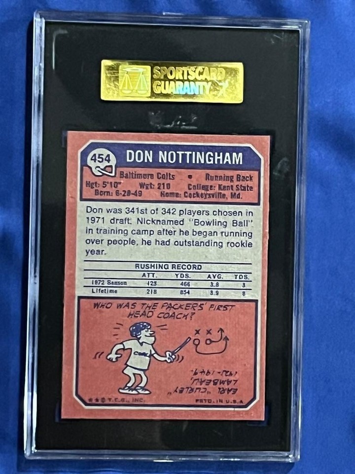1973 Topps Football Don Nottingham Baltimore Colts #454 SGC 9 | eBay