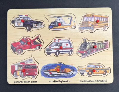 Easy Grip Peg Transportation Puzzle #86 Melissa and Doug wood ages 2-4 ...