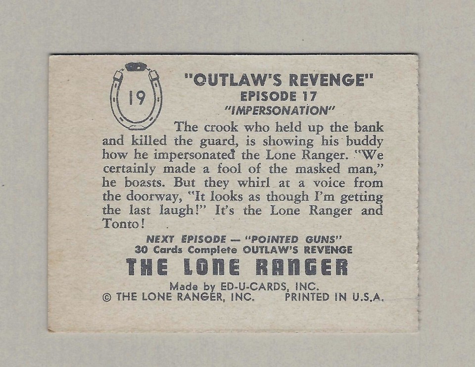 1950 ED U CARD LONE RANGER #19 IMPERSONATION EX | eBay