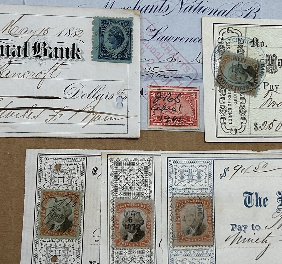 Mr 37th 1880's Checks US Revenue Stamps Ephemera MA Banks Money Bunker ...
