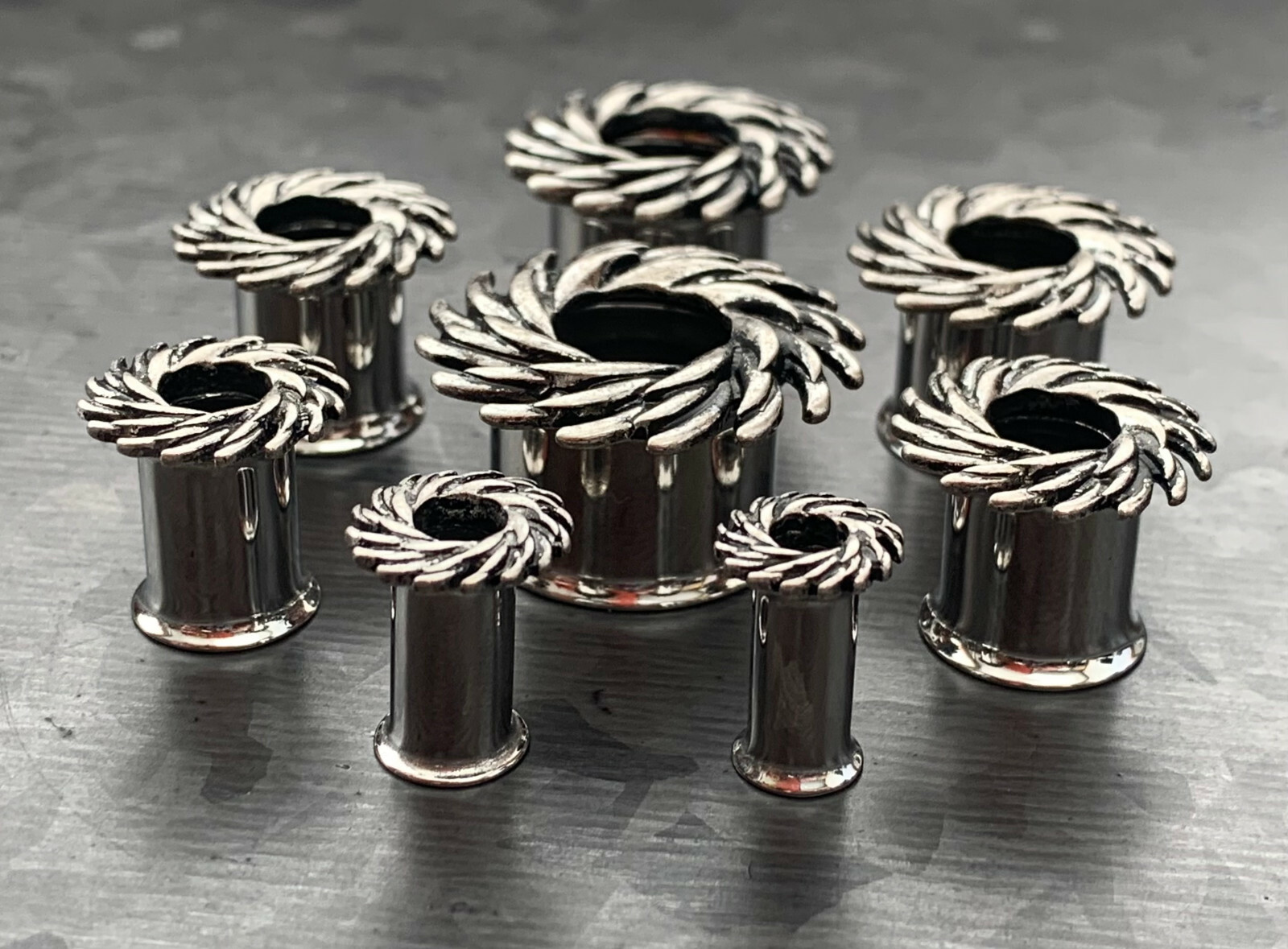 PAIR Tribal Swirl Steel Double Flare Tunnels Earlets Ear Plugs Gauges ...