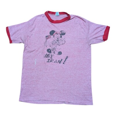 1980s Mickey Mouse Shirt Hey Iran! SOFFE Ringer Tee Large Heathered Red ...