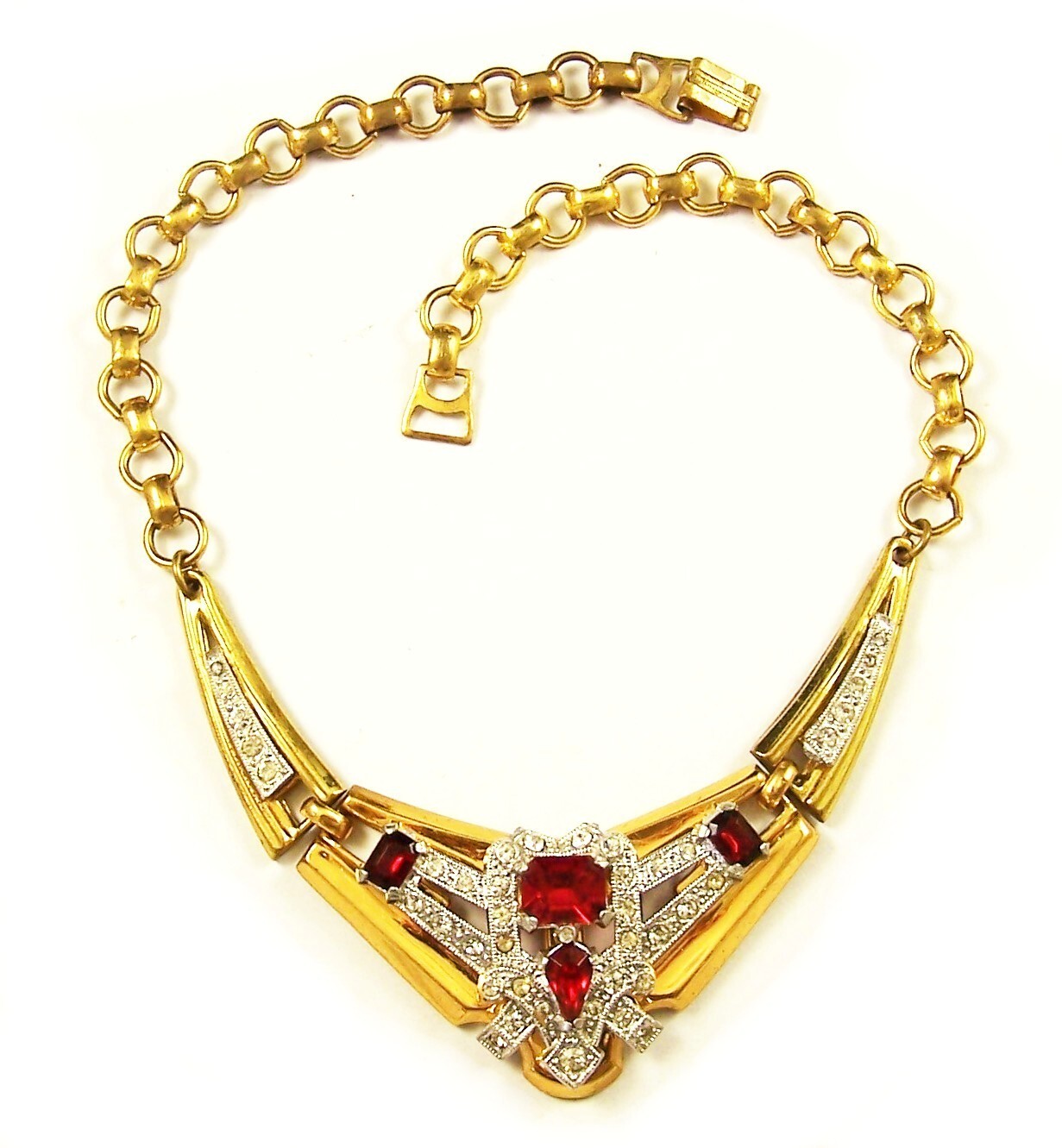McCLELLAND BARCLAY Deco Ruby Red & Pave Crystal Necklace and Bracelet ...