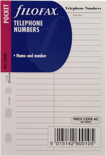 Filofax Pocket Size Telephone Numbers Notepaper Refill 210207 | eBay UK