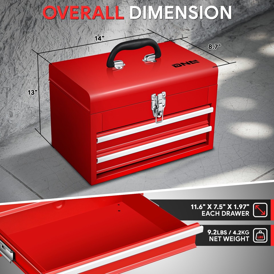 14" Tool Case Storage Workshop Box 2 Tier Steel Organizer Cabinet w ...