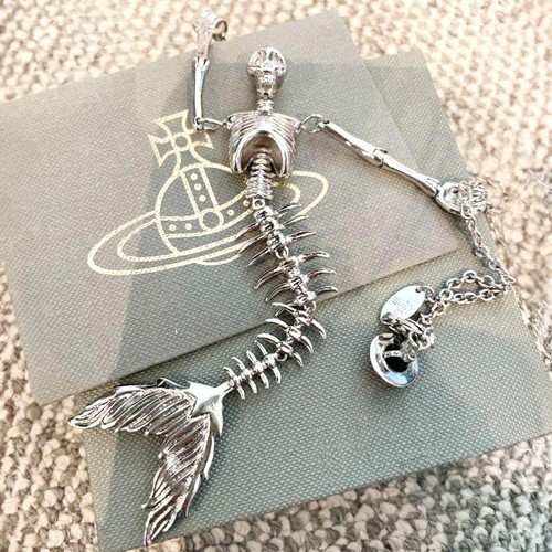 Vivienne Westwood Giant Mermaid Ariel Skeleton Skull Necklace Silver ...