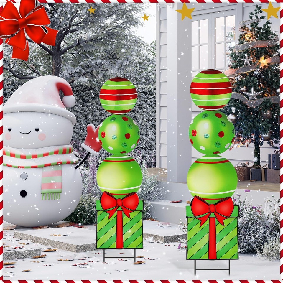 2 Pcs Large Candy Christmas Metal Yard Stakes Signs 29.9 Inch Lime ...