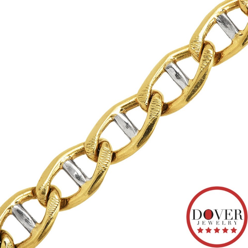 Estate 17K 12K Gold 8.75" Two Tone Mariner Link Chain Bracelet 21.2 ...